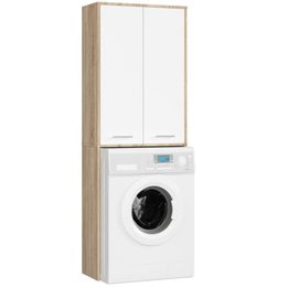 Akord Waschmaschinenschrank, Sonoma Eiche, Wei&szlig;, Holzwerkstoff, Nachbildung, Holz Optik, 4 F&auml;cher, Rechteckig,Rechteckig, 64x180x30 cm, Waschk&uuml;che, Waschmaschinenschrank