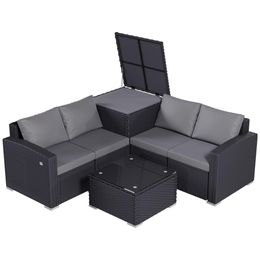 Homavo Gartenlounge, Schwarz, Metall, Loungem&ouml;bel, Gartenlounge-Sets