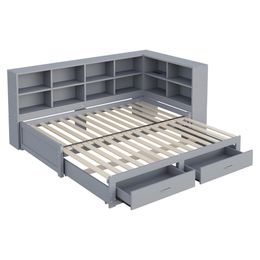 Komhtom Jugendbett, Grau, Holz, Mode, 1-Sitzer, 90x190 cm, Kinder- & Jugendzimmer, Jugendm&ouml;bel, Jugendbetten
