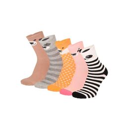 Yuhu M&auml;dchen Socken 5er Pack mit Tiergesichtern Motivsocken in Rosa | Gr.: 23-26
