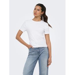 Only Damen T-Shirt "ONLRILEY S/S TOPJRS", wei&szlig;, Gr. L, unifarben, Jersey, Obermaterial: 96% Baumwolle, 4% Elasthan, Shirts, Baumwollmischung