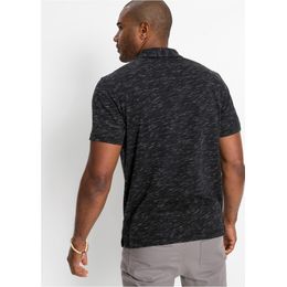 bonprix Herren Poloshirtschwarz meliert, Gr. 44, meliert, unifarben, Jersey, Obermaterial: 95% Baumwolle, 5% Polyester, Shirts, Regular Fit, Kurzarm,