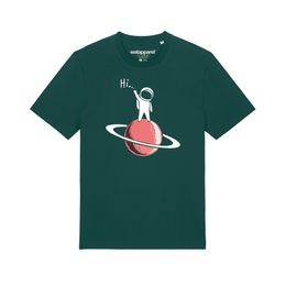 Watapparel T-Shirt ' Astronaut says Hi ' Herren Gr&ouml;&szlig;e XS dunkelgr&uuml;n / pink / wei&szlig;