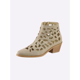 Heine Damen Stiefelette, Gr. 38, beige, Leder, Rindsleder, Schuhe
