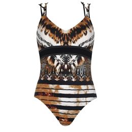 Sunflair Badeanzug Damen Gr&ouml;&szlig;e XL cognac / schwarz / wei&szlig;