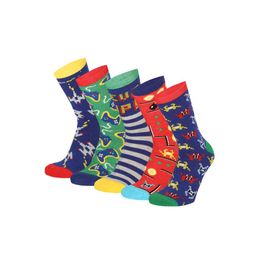 Yuhu Jungen Socken 5er Pack Gaming Design Kindersocken in Blau | Gr.: 31-34