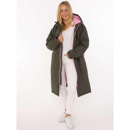 Zwillingsherz Damen Kurzmantel ""Oversize Windjacke ZH""khaki, Gr. S, Web, Obermaterial: 100% Polyester, M&auml;ntel, Kapuze, Rei&szlig;verschluss, seitliche