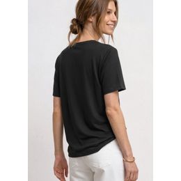 Street One Damen T-Shirt, schwarz, Gr. 40, unifarben, Web, 50% Baumwolle, 50% Modal, Shirts, aus softem Materialmix