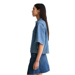 Marc O'Polo Damen Kurzarmbluse "aus reinem Organic Cotton"medium blau, Gr. L, MARC O'POLO DENIM, unifarben, Obermaterial: 100% Baumwolle, Blusen
