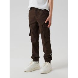 name it M&auml;dchen Cargohose "NKMRYAN &ndash; f&uuml;r Jungen mit verstellbarem Bund und Stretchkomfort", braun, Gr. 158, unifarben, Twill, Obermaterial: 98%