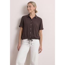 Street One Damen Kurzarmbluse, braun, Gr. 34, unifarben, Stoff, 100% Viskose, Blusen, in Unifarbe