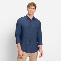 OLYMP Herren Leinenhemd, blau, Gr. XXL, meliert, unifarben, Leinenmischung, Obermaterial: 100% Leinen, Hemden, Kentkragen, casual