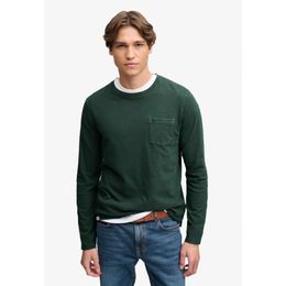 Superdry Herren Langarmshirt "COTTON LINEN L/S POCKET TOP", gr&uuml;n, Gr. S, unifarben, Single Jersey, Obermaterial: 80% Baumwolle, 20% Leinen, Shirts,