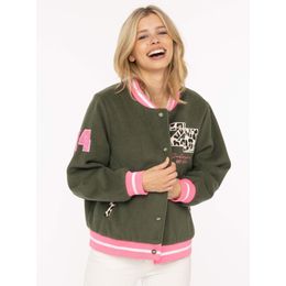 Zwillingsherz Damen Bomberjacke "&bdquo;College Leo&ldquo;", gr&uuml;n, Gr. XXL, Obermaterial: 100% Polyester, Jacken, gestreifte B&uuml;ndchen, Leodetails und Futter,
