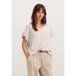 Bugatti Damen Kurzarmbluse30, beige, Gr. 46, unifarben, Sweatware, 86% Viskose, 13% Polyamid, 1% Elasthan, Blusen, mit V-Ausschnitt aus leichter