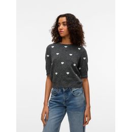 V&eacute;ro Moda VERO MODA Damen Kurzarmpullover "VMDOFFY INTARSIA 2/4 O-NK PULLOV GA NOOS", wei&szlig;, Gr. S, gemustert, Strick, Obermaterial: 94% Polyester, 3% Elasthan,