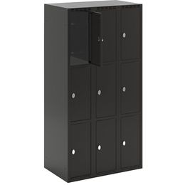 3er-Schlie&szlig;fachschrank Fydor, 3 Abteile, schwarz, B 900 mm, flache Dachform, Vorh&auml;ngeschloss kaiserkraft