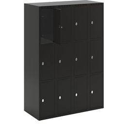 3er-Schlie&szlig;fachschrank Fydor, 4 Abteile, schwarz, B 1200 mm, flache Dachform, Vorh&auml;ngeschloss kaiserkraft