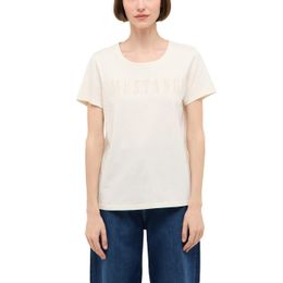 Mustang Damen Kurzarmshirt "Damen Style Alma", beige, Gr. XS, Jersey, 100% Baumwolle, Shirts