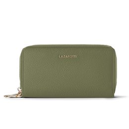LAZAROTTI Damen Geldb&ouml;rse "Bologna Leather XL Double Zip-Around Geldb&ouml;rse RFID Leder 20 cm"oliv, Leder, Kleinlederwaren