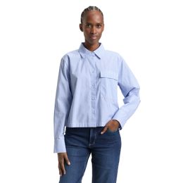 Damen Langarmbluse, blau, Gr. XL, Tom Tailor Denim, gestreift, Web, Obermaterial: 100% Baumwolle, Blusen, gestreift, kurze Form, mit Brusttasche