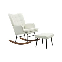 HOMCOM Schaukelstuhl mit Hocker in Cremewei&szlig; 64L x 89B x 90H cm | Gr.: onesize