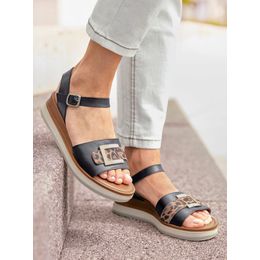Heine Damen Sandalette, Gr. 40, schwarz, Leder, Rindsleder, Schuhe