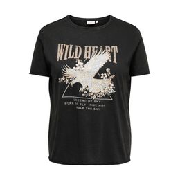 Only CARMAKOMA Damen T-Shirt "CARLUCY LIFE REG S/S TOP JRS NOOS"schwarz print:wild heart eagle, Gr. S, bedruckt, Jersey, Obermaterial: 100%