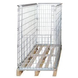 Gitter-Aufsatzrahmen, zum Aufsetzen, Frontwand mit Klappe, f&uuml;r Paletten 1200 x 800, H 1160 mm, verzinkt kaiserkraft