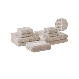 Beliani 9er-Set Handtuch AREORA in Beige | Gr.: onesize