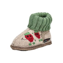 Haflinger Hausschuhe H&Uuml;TTENSCHUH ERDBEERE in Beige/Gr&uuml;n | Gr.: 23