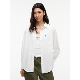 Tommy Jeans Damen Langarmbluse "TJW RLX ESSENTIAL SHIRT", wei&szlig;, Gr. S, unifarben, Web, Obermaterial: 100% Baumwolle, Blusen, Baumwolle, relaxed fit