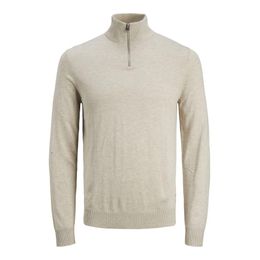 Jack & Jones Jack & Jones Strickjacke mit Viertelrei&szlig;verschluss in Oatmeal | Gr.: 3XL