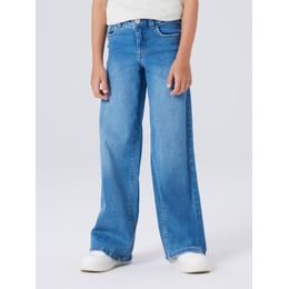 name it M&auml;dchen Weite Jeans "NKFPOLLY X-WIDE JEANS 3057-FR NOOS", blau, Gr. 140, leichte Abriebeffekte, Denim/Jeans, Obermaterial: 98% Baumwolle, 2%