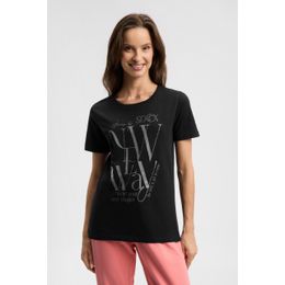 SOCCX Damen Rundhalsshirt, schwarz, Gr. S, Glitzermuster, bedruckt, Web, Material: 100% Baumwolle, Shirts, aus Baumwolle