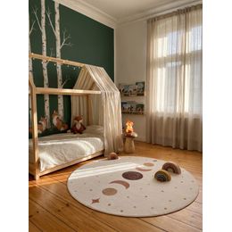 KADIMA DESIGN Kinderteppich Dinosaurier Waschbar Rutschfest Spielteppich in Creme | Gr.: 160cm rund
