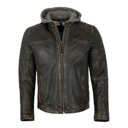 Jilani Bikerlederjacke Lammnappa Kapuze in Schwarz | Gr.: 58