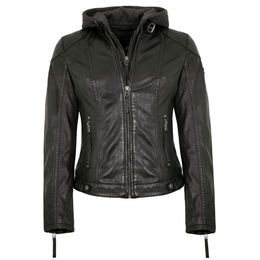 Gipsy Lederjacke Kapuze Lammnappa Natur gegerbt in Schwarz | Gr.: XL
