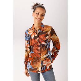 Aniston CASUAL Damen Hemdbluse, bunt, Gr. 44, bedruckt, gebl&uuml;mt, Web, Obermaterial: 100% Viskose, Blusen, mit gro&szlig;fl&auml;chigen Bl&auml;ttern und Bl&uuml;ten
