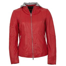Jilani Lederjacke Lammnappa Kapuze in Salsarot | Gr.: 40