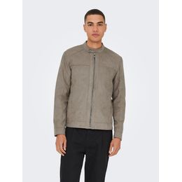 Only & Sons ONLY & SONS Herren Bomberjacke "ONSMIKE FAKE SUEDE JACKET OTW", beige, Gr. S, unifarben, Web, Obermaterial: 100% Polyester, Jacken