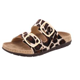 Rohde Damen Pantolette "Rodigo Giraffe", Gr. 36, braun, Textil, Schuhe, Sommerschuh, Urlaubsschuh, Strandschuh mit Kuhfell-Print