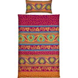 REDBEST Flanell Bettw&auml;sche in orange-beere | Gr.: 135x200 cm + 40x80 cm