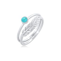 Elli Ring 925 Sterling Silber Boho, Feder, Ring Set in Silber | Gr.: 58