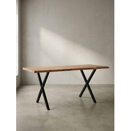 KADIMA DESIGN Schreibtisch Massivholz, Industrial X-Beine, Baumkante | Gr.: 120 x 60 x 76 cm