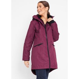 bonprix Wasserdichter Funktions-Outdoor-&Uuml;bergangsmantel mit Kapuze 2 in 1-Optik, lila, Gr.38, Regenjacke mit zahlreichen Taschen
