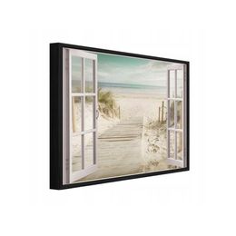 WALLARENA Bild mit Rahmen Fenster in Beige | Gr.: 60 x 40 cm