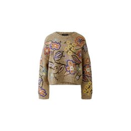 Oui Boxy Pullover in Tweed-Optik mit Rundhals in Camel Violet | Gr.: 36