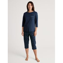Calida Damen Pyjama "Sweet Dreams", Gr. XS, blau, Interlock, Obermaterial: 100% Baumwolle, gemustert, Homewear-Sets, 3/4-L&auml;nge, Rundhals, weich,
