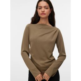 V&eacute;ro Moda VERO MODA Damen Langarmshirt "VMMILLE LS BOATNECK SHORT TOP JRS NOOS", beige, Gr. S, unifarben, Jersey, Obermaterial: 53% Polyester, 42% Viskose, 5%